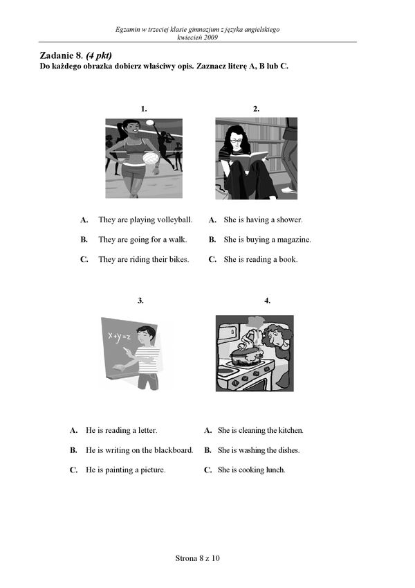 Język angielski, Egzamin gimnazjalny 2009